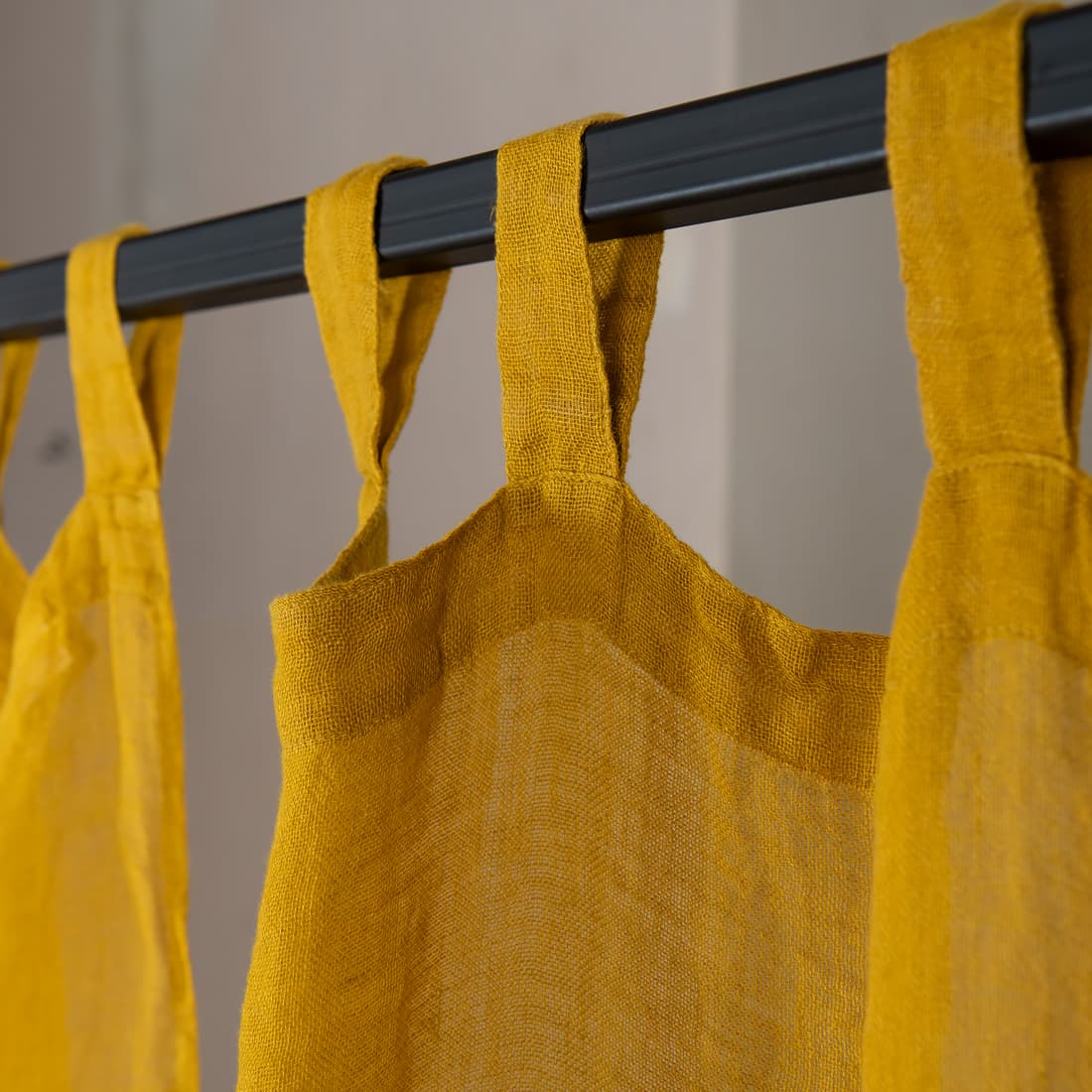 Mustard Yellow Linen Curtains, With Loops Or Channel, Washed