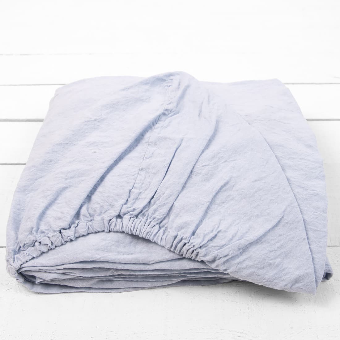 Light Blue Linen Fitted Sheet, With Elastic, Washed, Siulas.