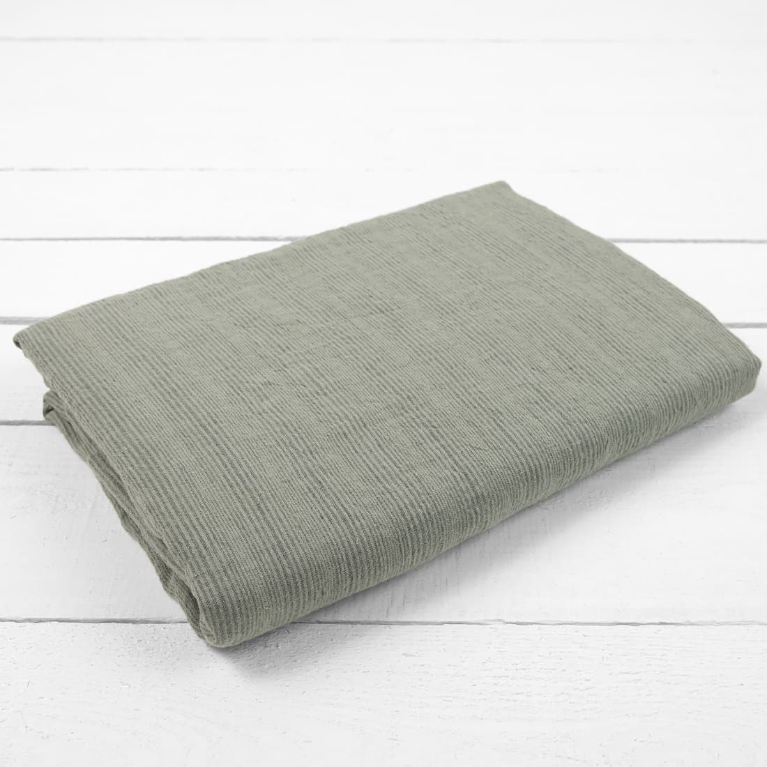 Green Striped Linen Flat Sheet, Washed, Simple Hem, In Sizes