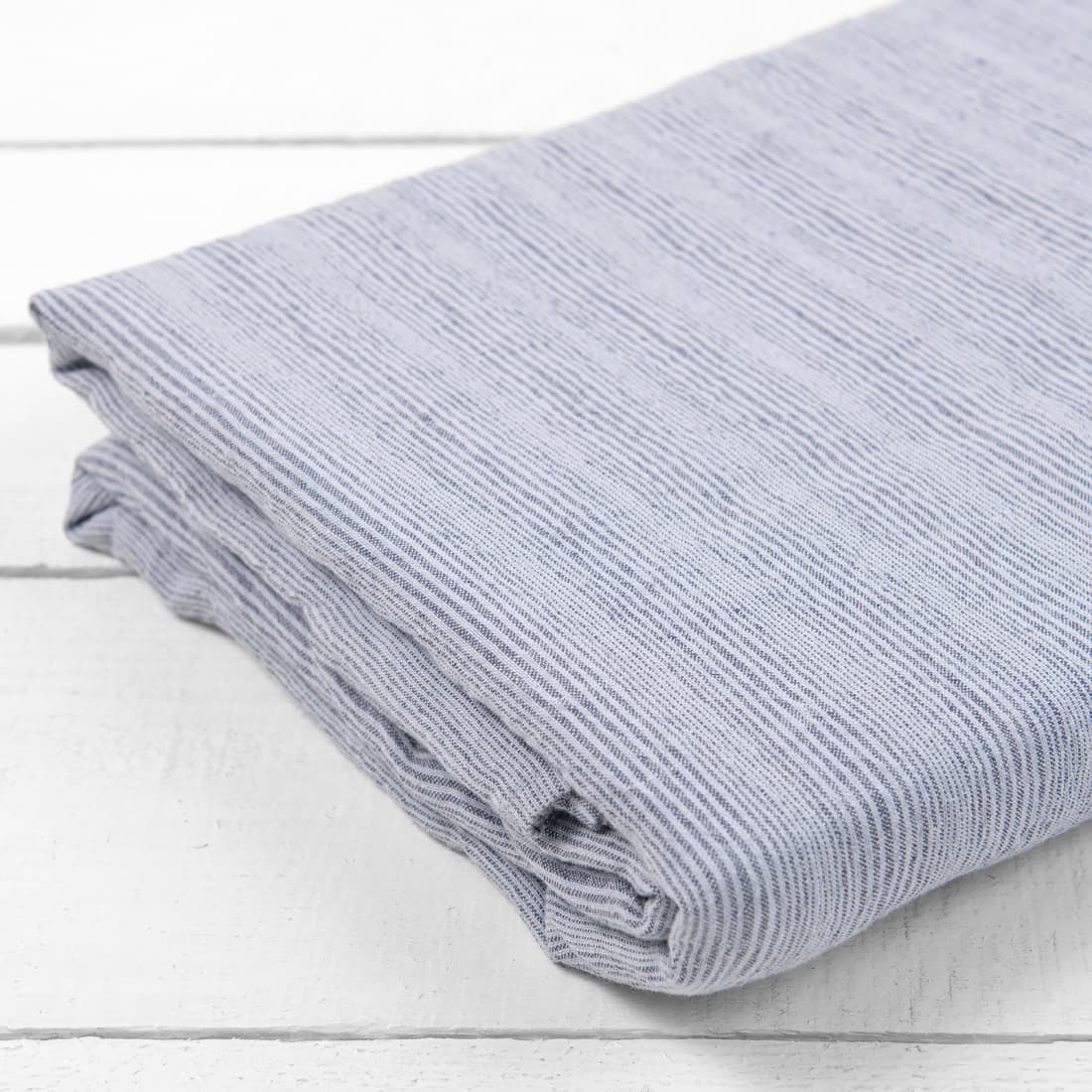 Linen Striped Blue Flat Sheet, Washed, Simple Hem, AB Siulas