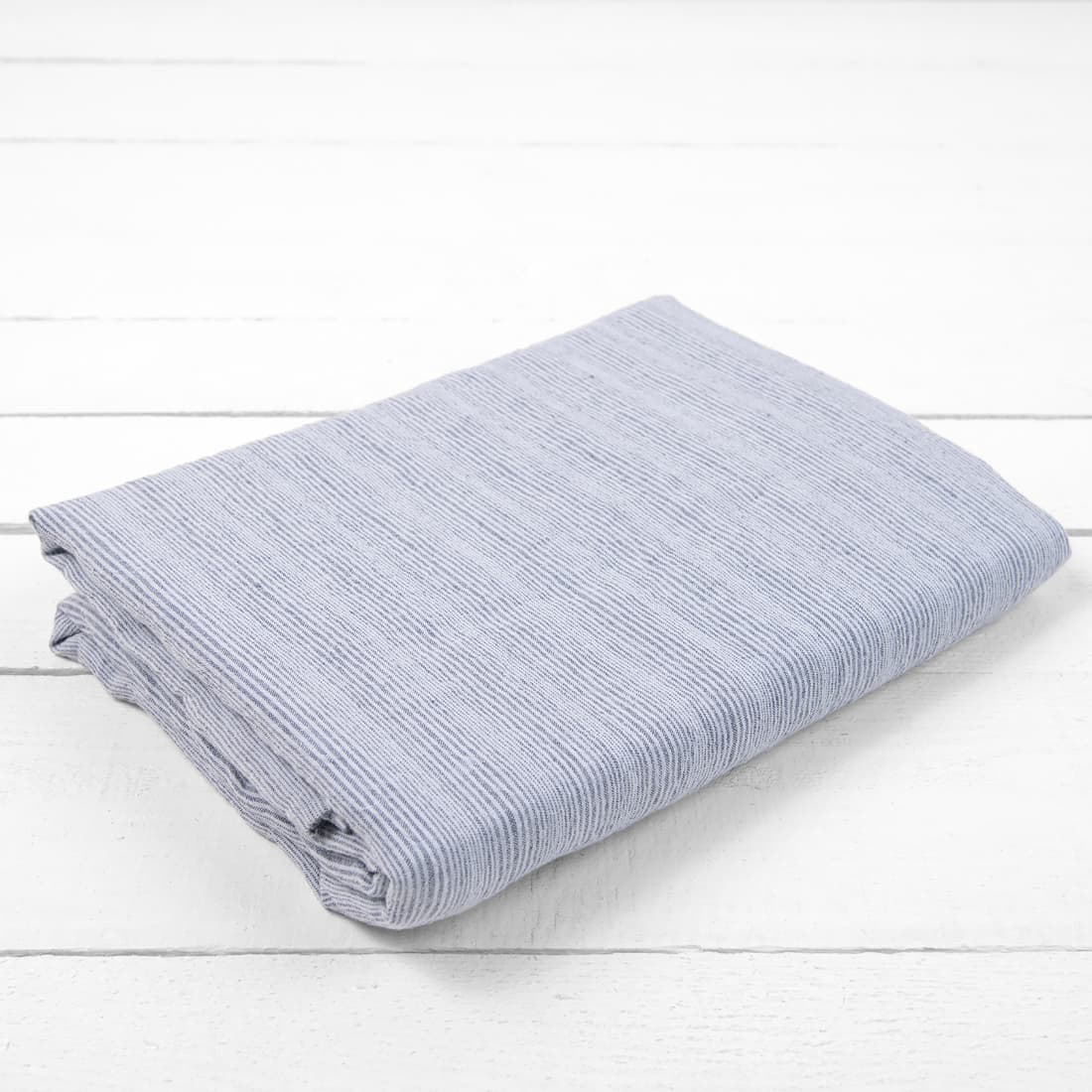 Linen Striped Blue Flat Sheet, Washed, Simple Hem, AB Siulas