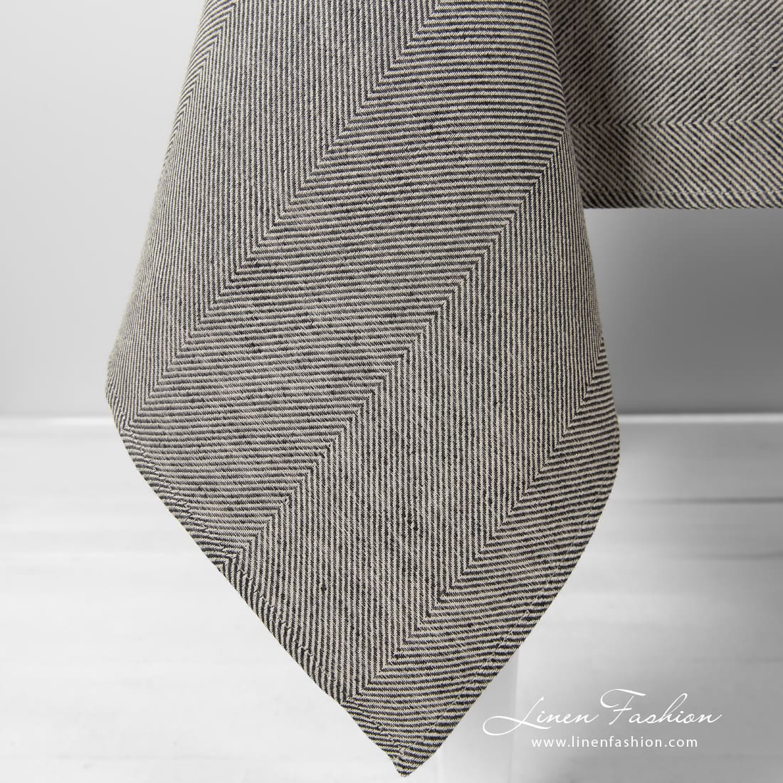 Grey Linen Cotton Herringbone Tablecloth