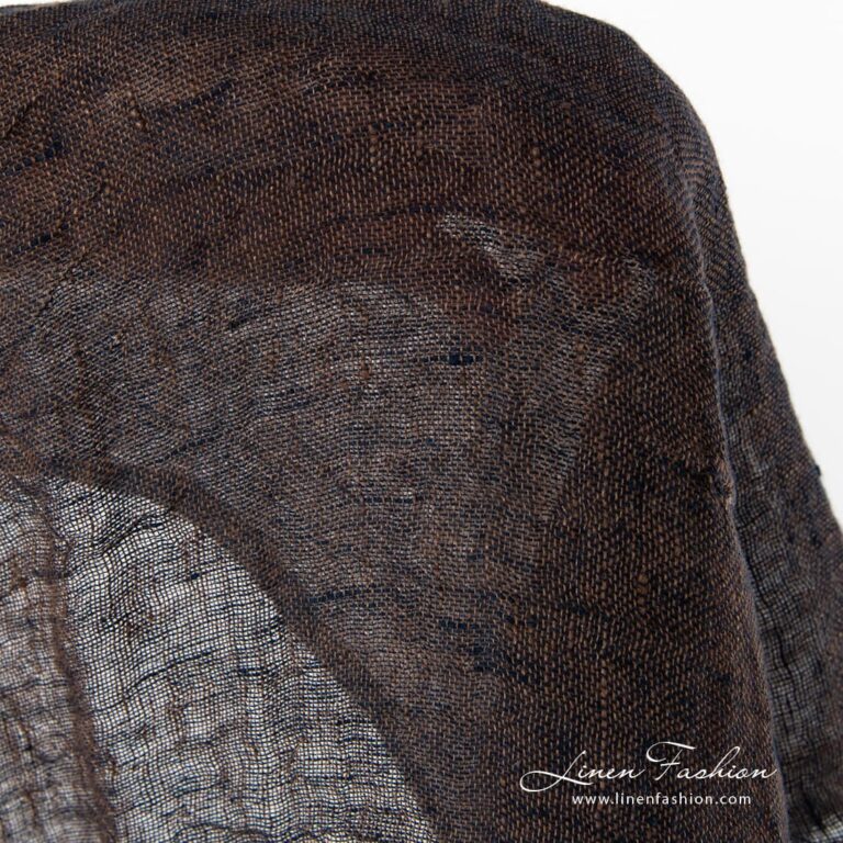Transparent Brown/navy Melange Linen Fabric.