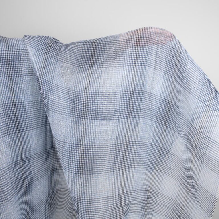 Linen Blue Checks Fabric Gauze, Width 150cm. LinenFashion LT