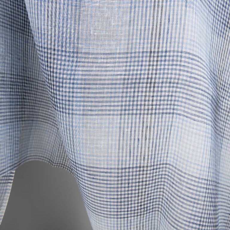 Linen Blue Checks Fabric Gauze, Width 150cm. LinenFashion LT