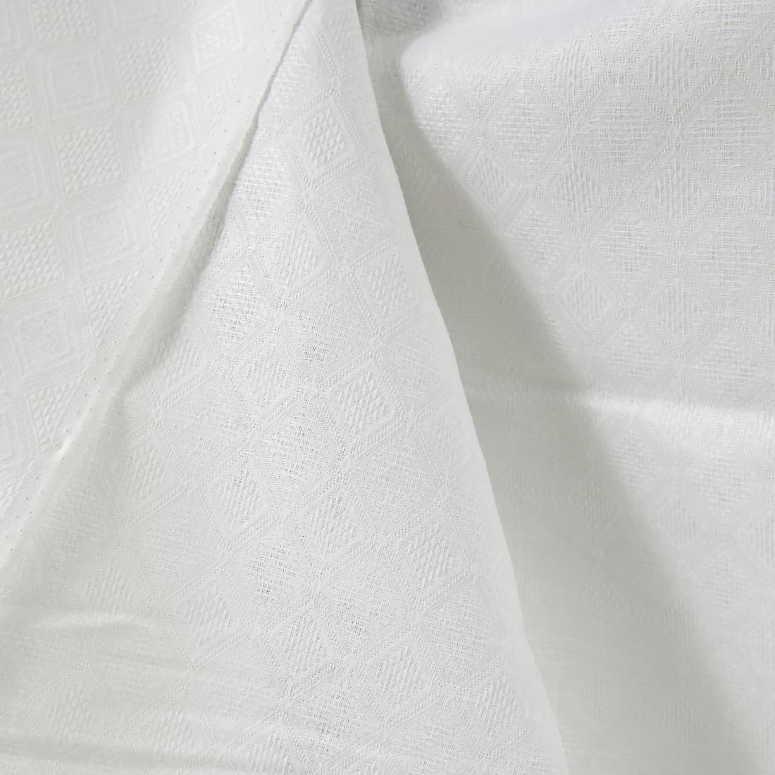 Linen Cotton Fabric Optic White Rhombus Pattern, 155cm (61")