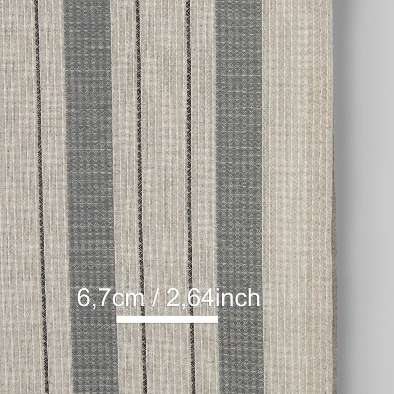 Narrow Linen Cotton Fabric Beige With Grey Stripes Waffle