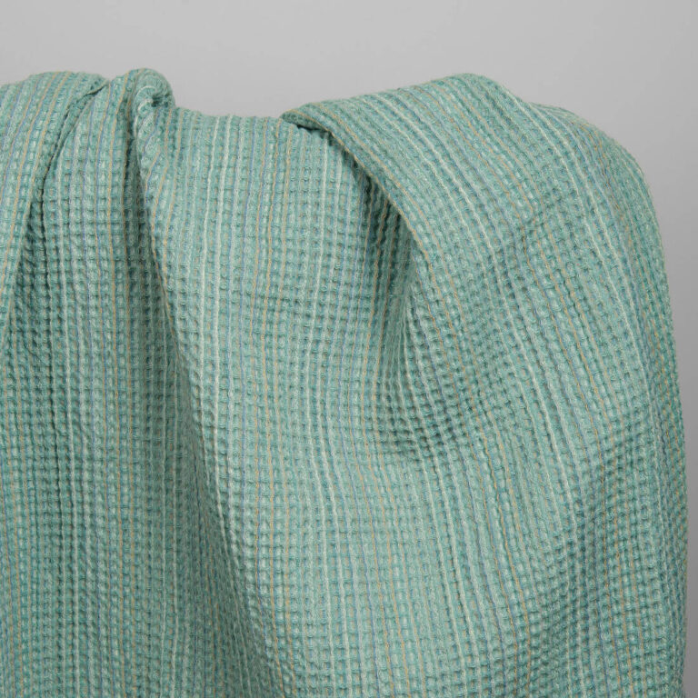 Washed Green Linen Cotton Waffle Weave Fabric, 150cm