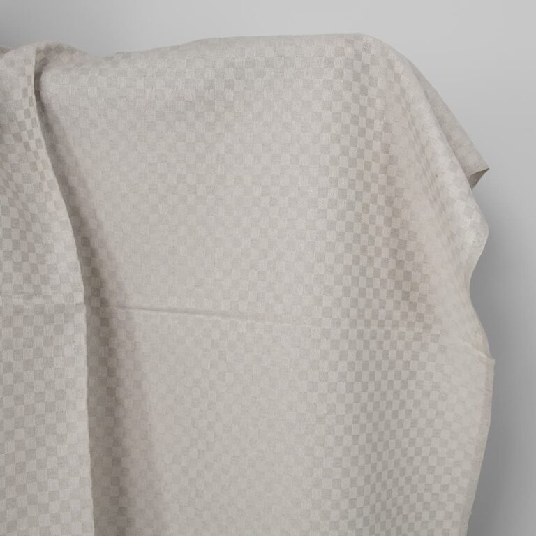 Linen Cotton Fabric White And Natural Twill Checks, 150cm