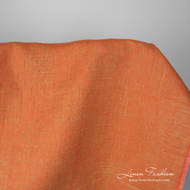 Linen Fabric Orange With Stripes, 150cm (59") Width