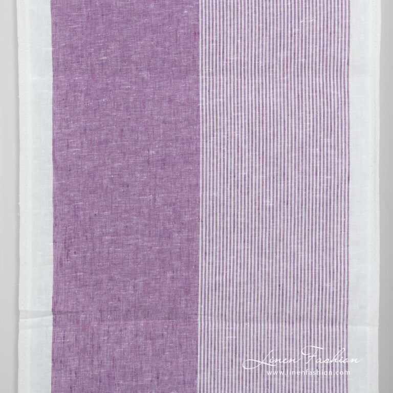 Narrow Linen Fabric White With Violet Stripes, 50cm (19.7")