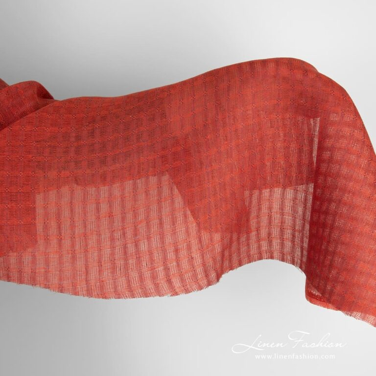 Red Linen Fabric In Open Weave Checks | Linen Fashion