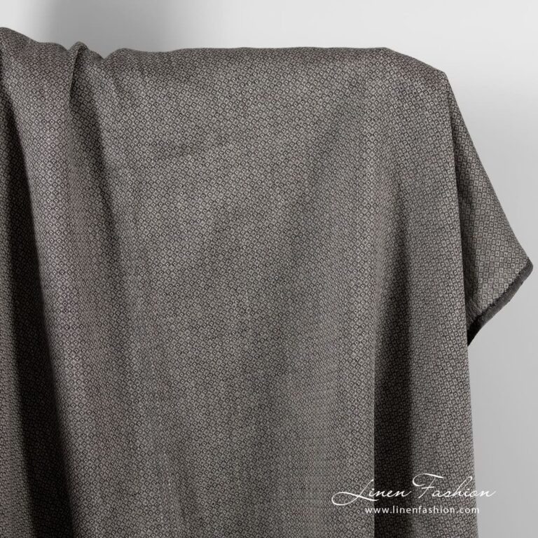 Grey Linen Fabric In Black Rhombus Pattern | Linen Fashion