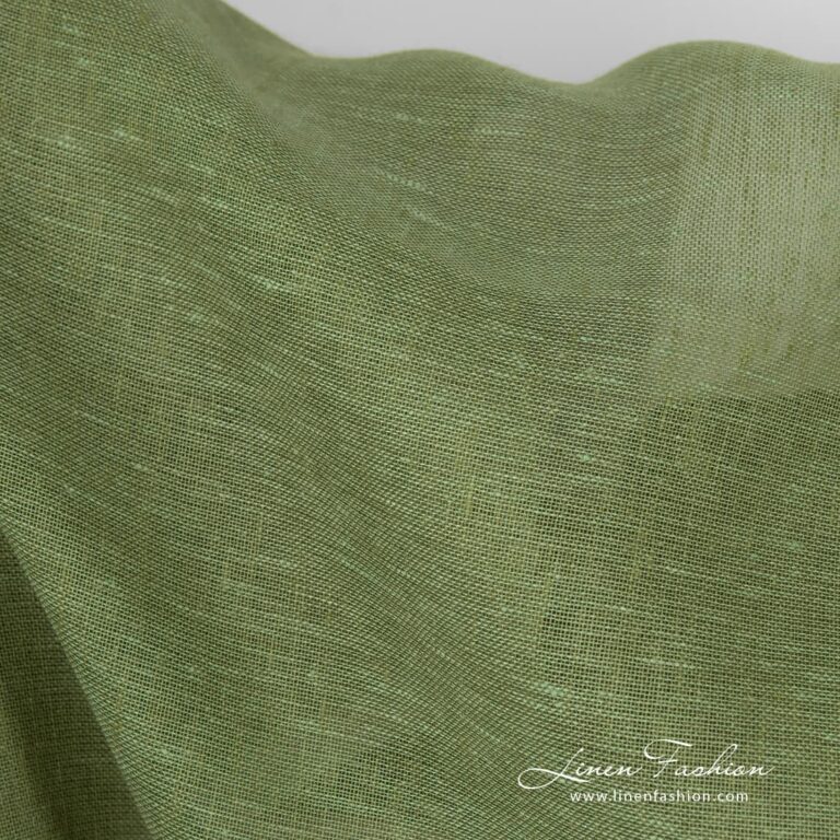Transparent Linen Fabric In Apple Green Colour.