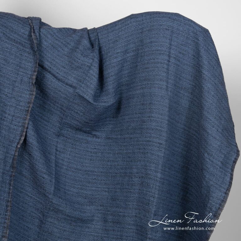 Blue Linen Fabric In Tweed Washed, 140cm (55.1") Width