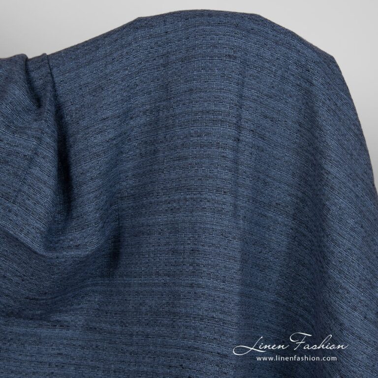 Blue Linen Fabric In Tweed Washed, 140cm (55.1") Width