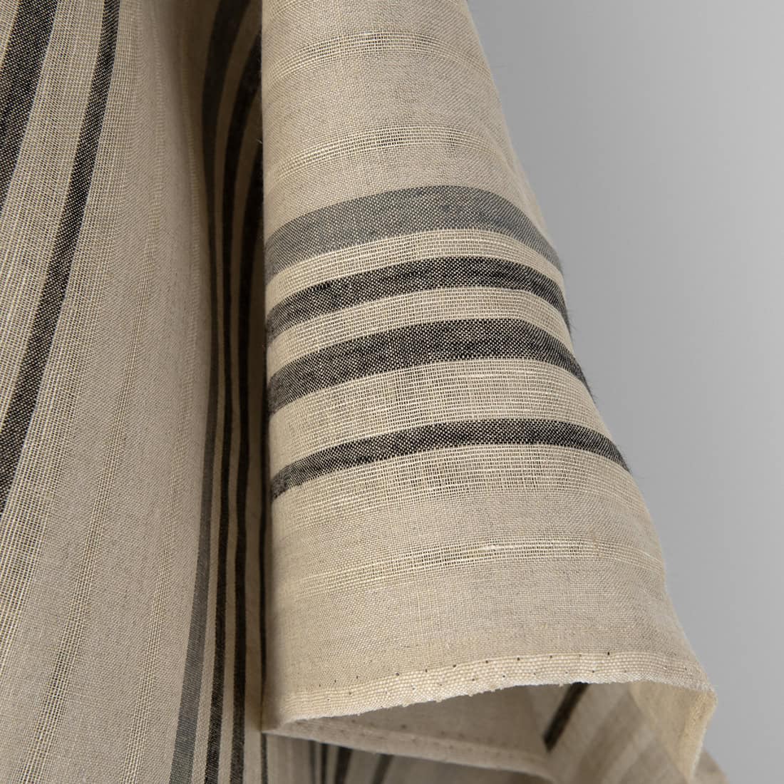 Linen Fabric Beige With Grey Stripes, 150cm (59") Width